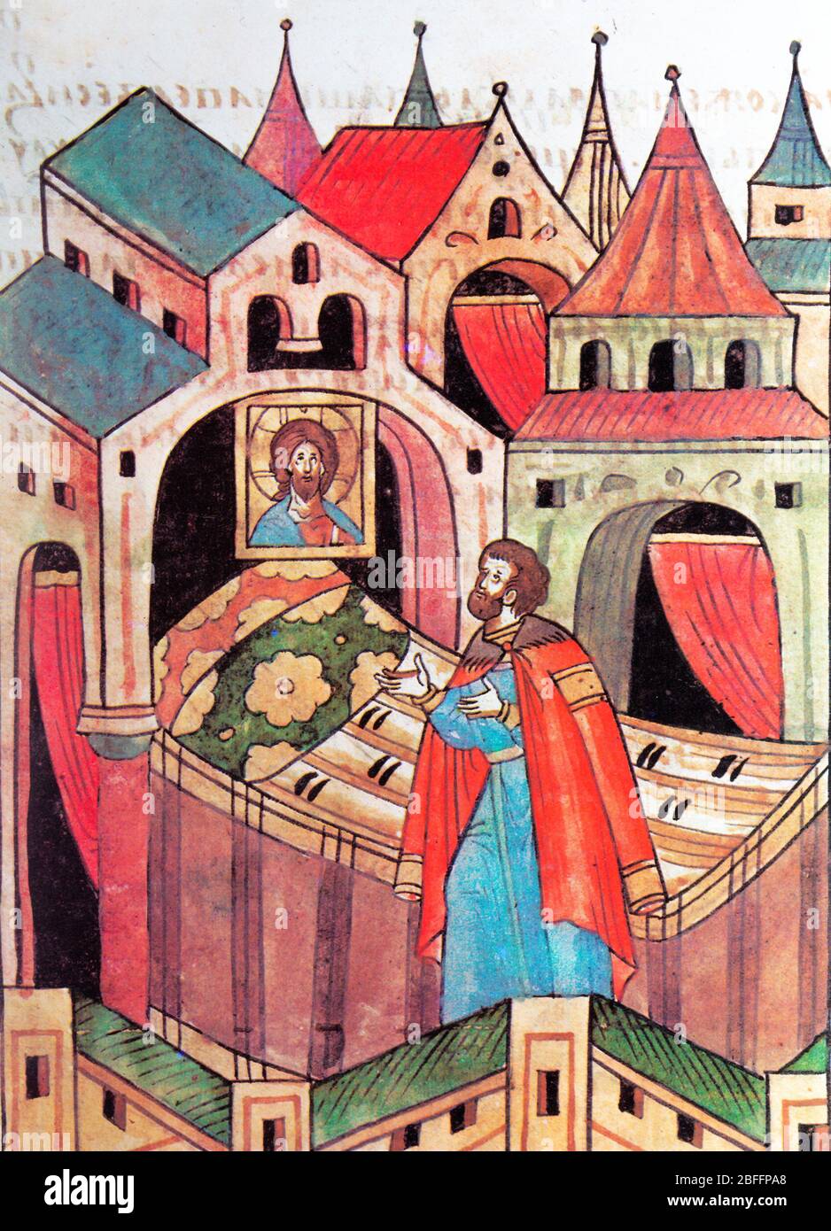 Russian medieval book miniature, illustration from illuminated codex of ...