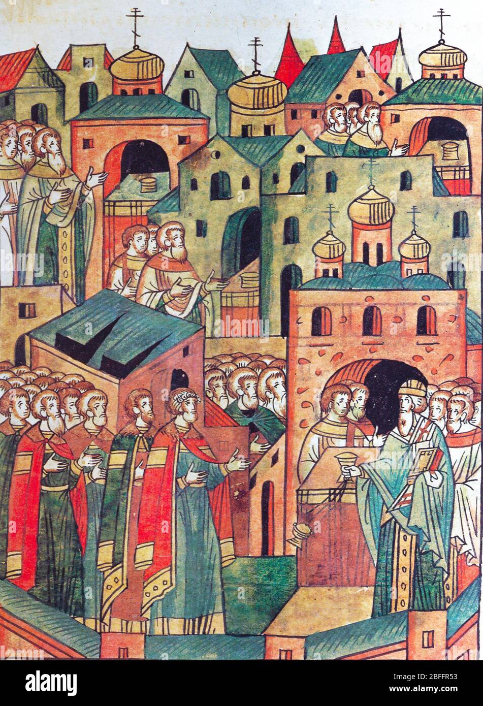 Russian medieval book miniature, illustration from illuminated codex of ...