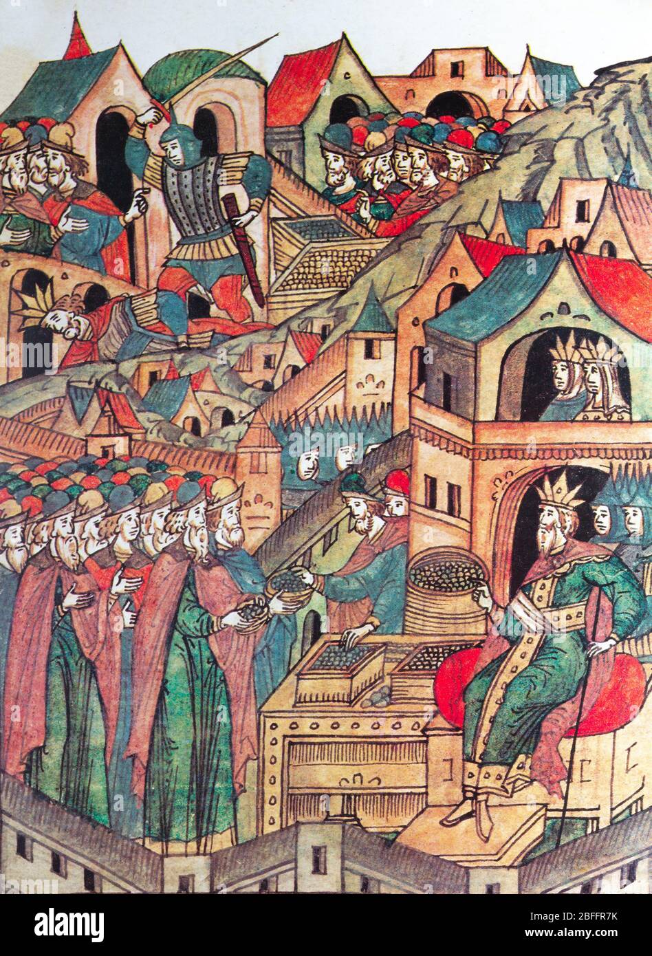 Russian medieval book miniature, illustration from illuminated codex of ...