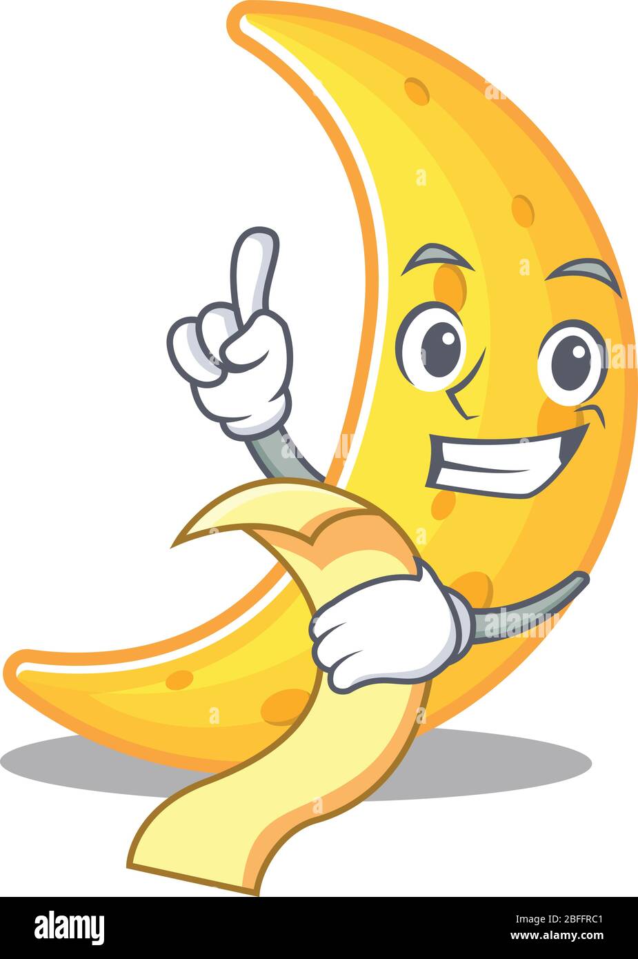 Crescent moon mascot character design with a menu on his hand Stock ...