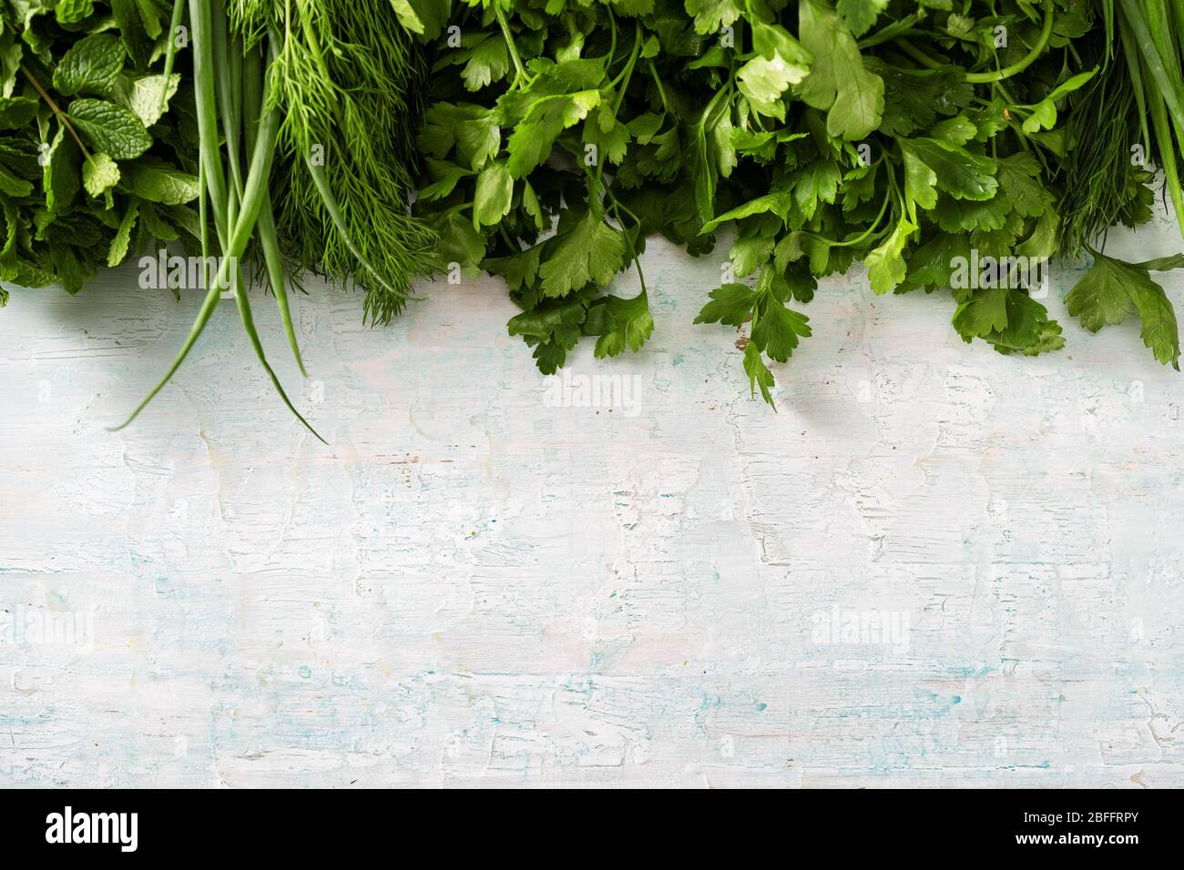 Fresh herbs on light blue background Stock Photo - Alamy