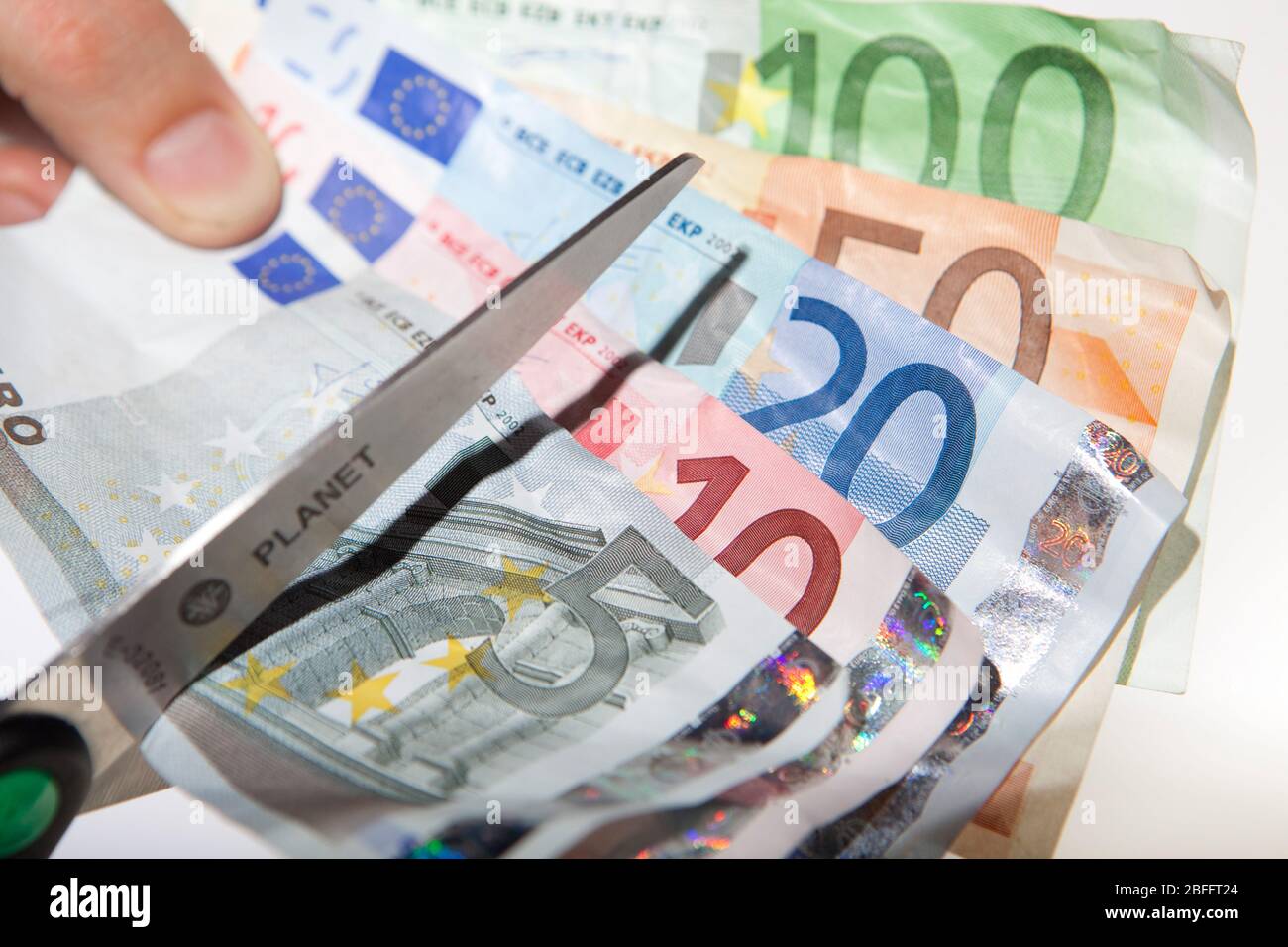 Illustrative image of various denomination Euro notes Stock Photo - Alamy