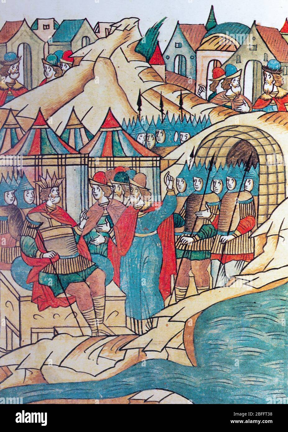 Russian medieval book miniature, illustration from illuminated codex of ...