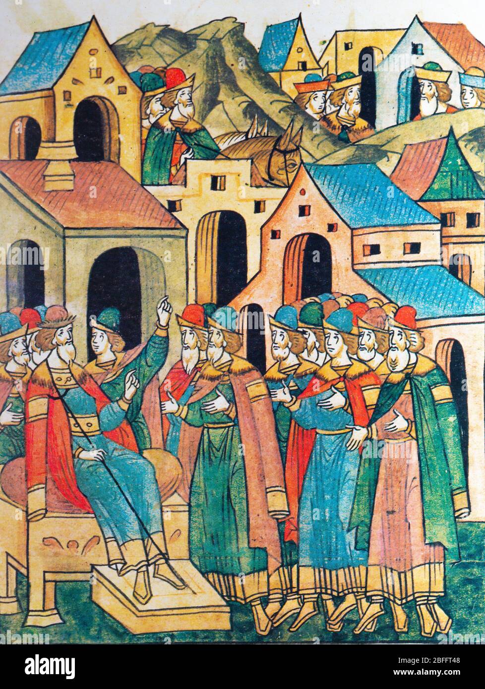 Russian medieval book miniature, illustration from illuminated codex of ...