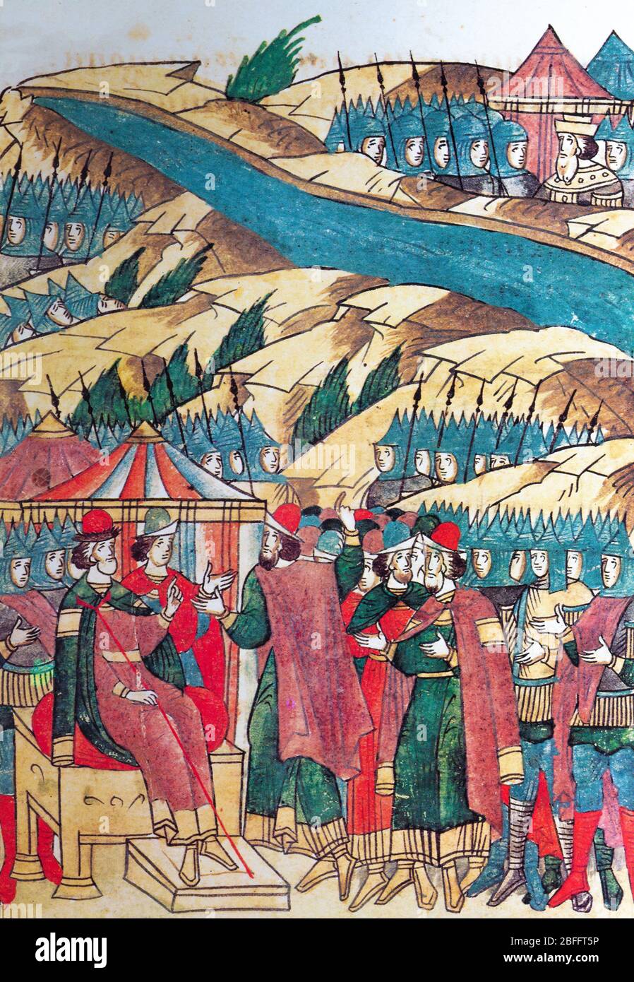 Russian medieval book miniature, illustration from illuminated codex of ...