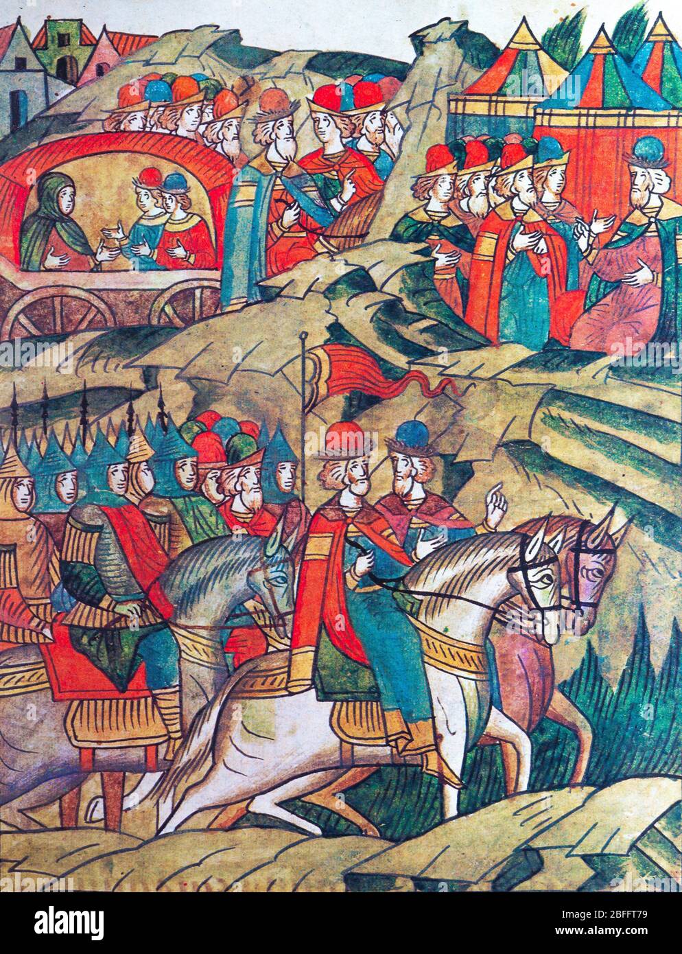 Russian medieval book miniature, illustration from illuminated codex of ...