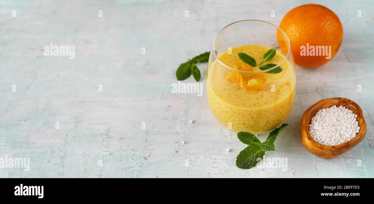 Delicious vegan tapioca pudding with orange flavor Stock Photo - Alamy