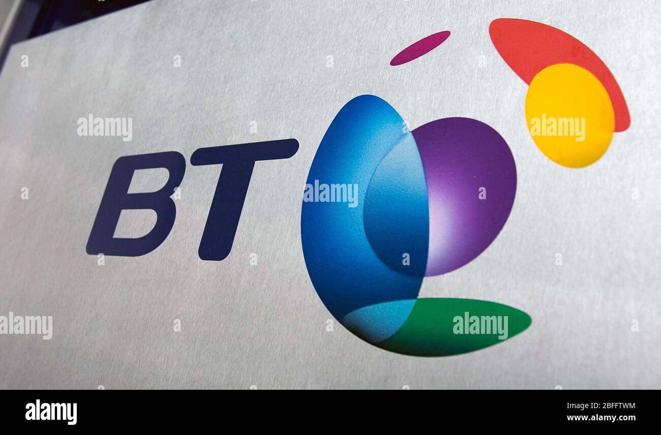 The BT Logo displayed outside their offices at the BT Tower Stock Photo ...