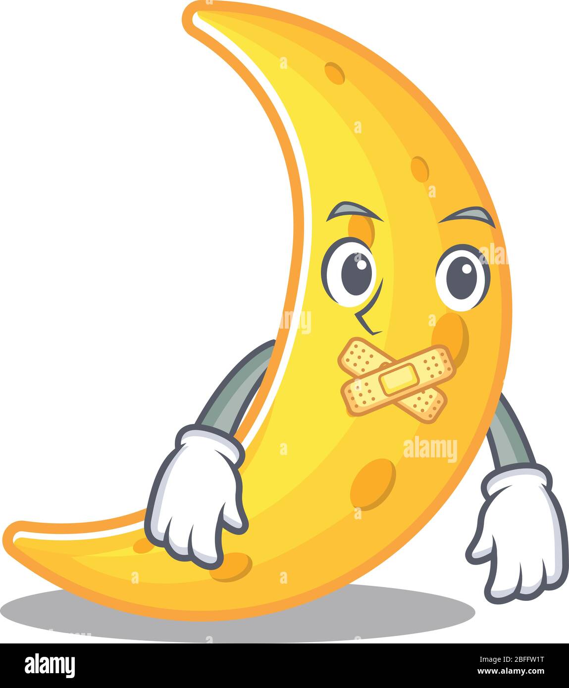 Crescent moon cartoon character style with mysterious silent gesture ...
