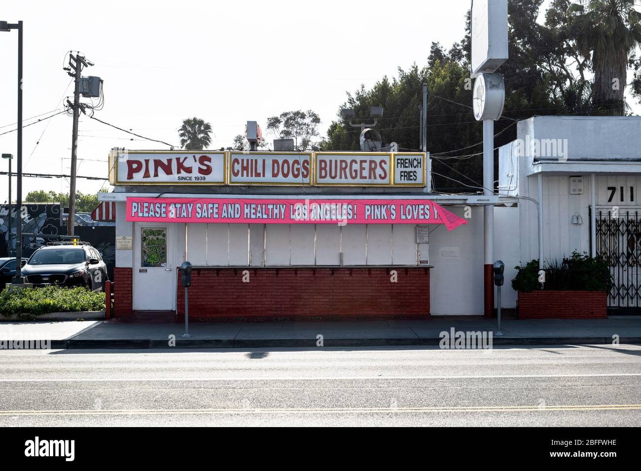 Los Angeles, CA/USA - April 16, 2020: Famous Pink’s Hot Dog Stand in ...