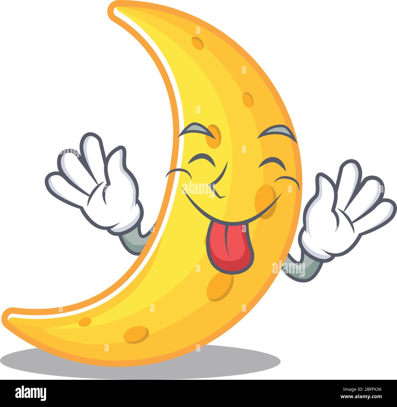 An amusing face crescent moon cartoon design with tongue out Stock ...