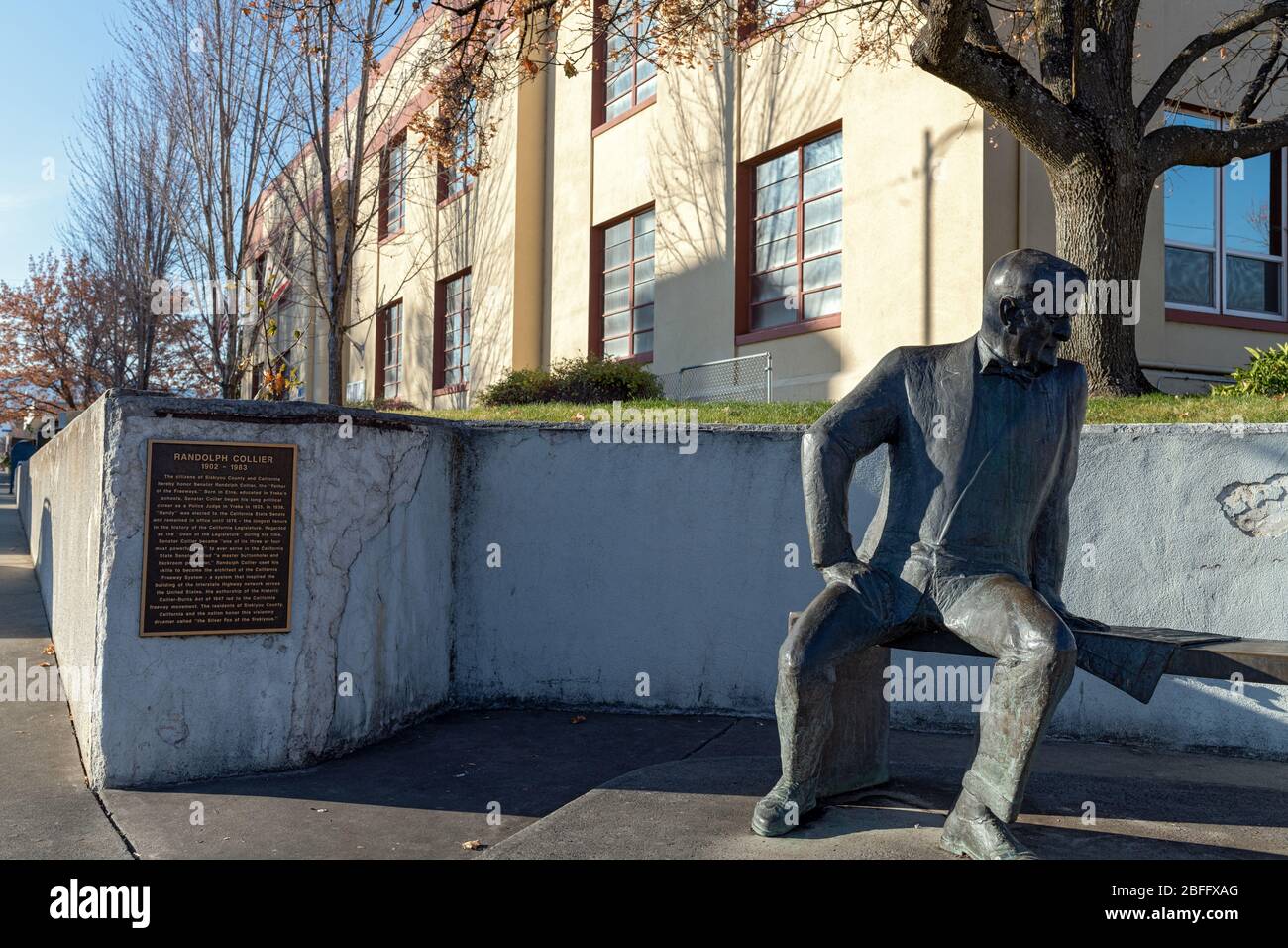 Yreka, California, USA - November 20, 2018:A bronze statue of Randolph ...