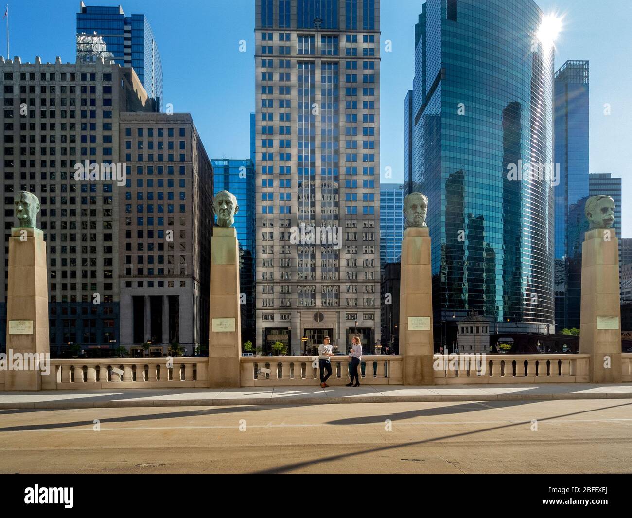 Portrait statues of famous businessmen Robert Wood, Julius Rosenwald ...
