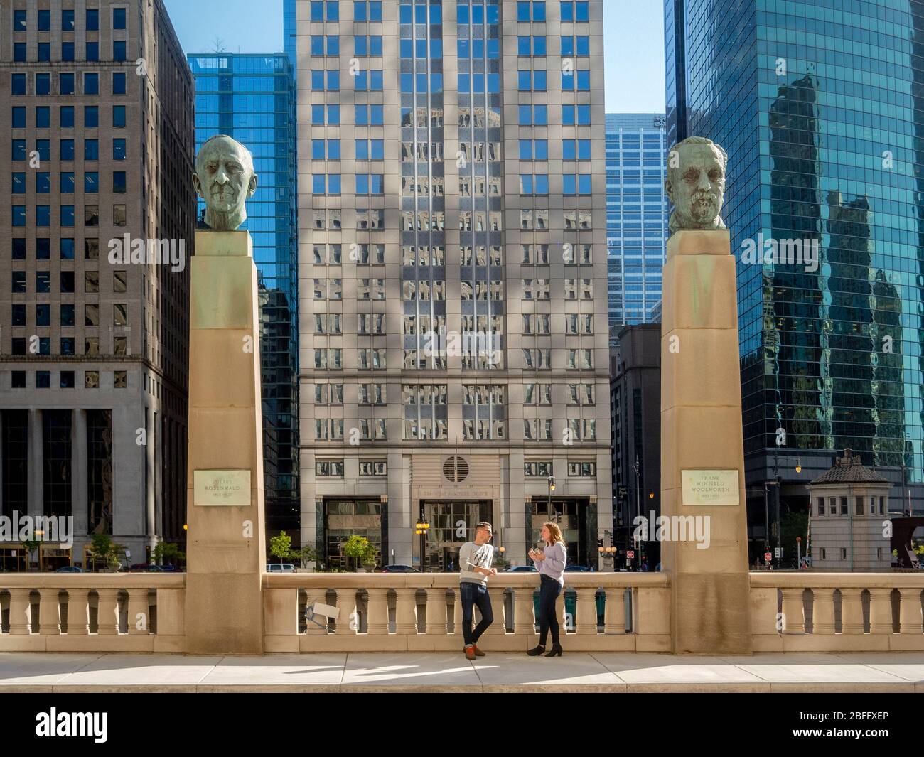 Portrait statues of famous businessmen Julius Rosenwald and Frank ...