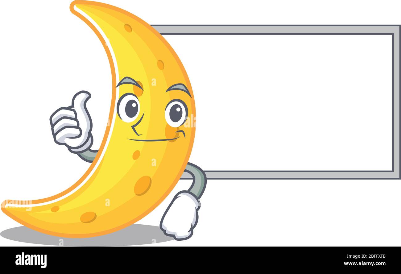 Humorous crescent moon cartoon design Thumbs up bring a white board ...