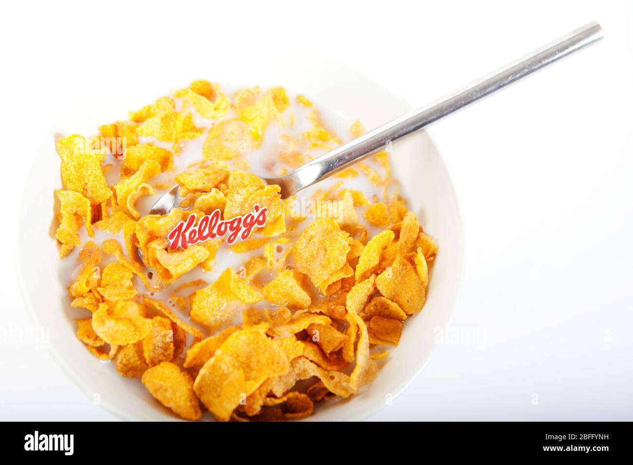 Illustrative image of the Kellogg's logo and famous branded corn flakes ...