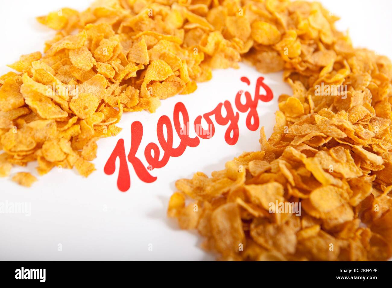 Illustrative image of the Kellogg's logo and famous branded corn flakes ...
