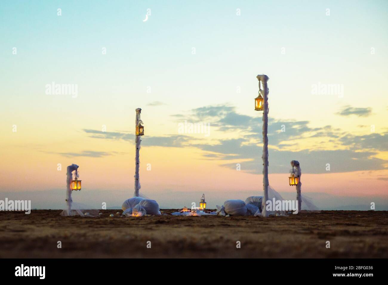 Selective focus point on Azerbaijan light lantern decoration sunrise at ...