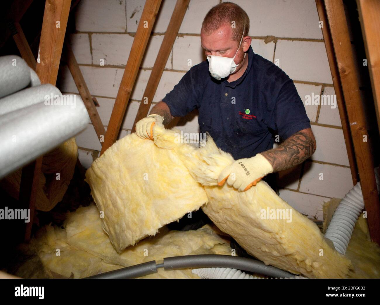 Illustrative image of loft insulation. A worker from Total Insulation ...