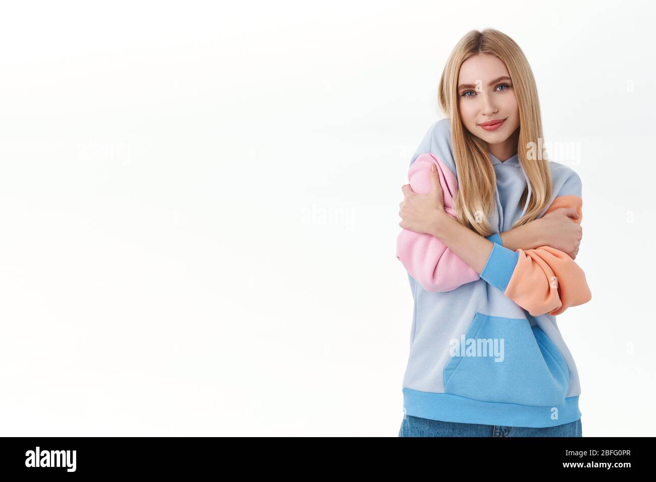 Portrait of romantic, tender young beautiful blonde girl, want person ...