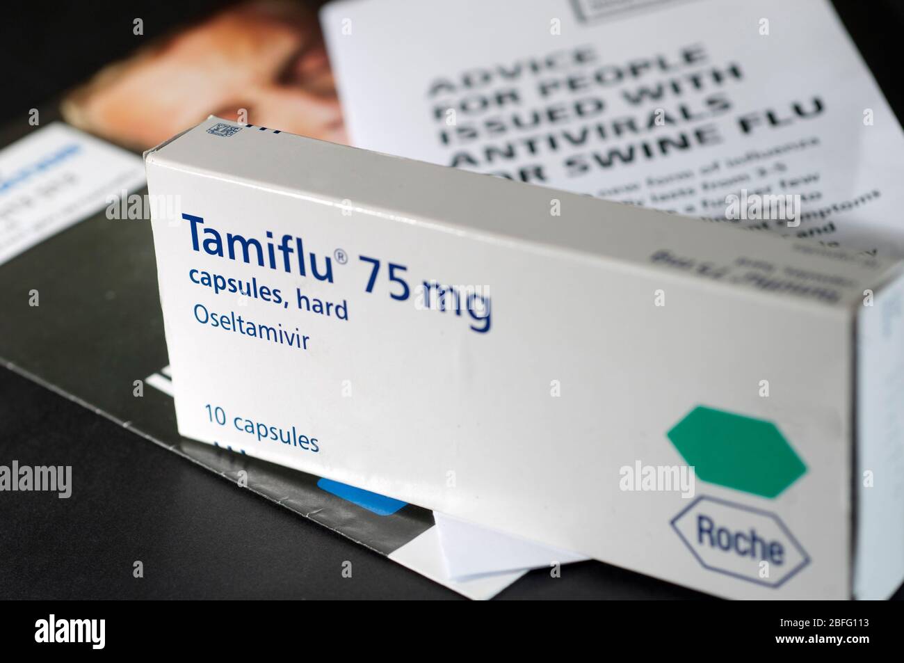 Illustrative image of Tamiflu 75mg capsules and various NHS swine flu ...