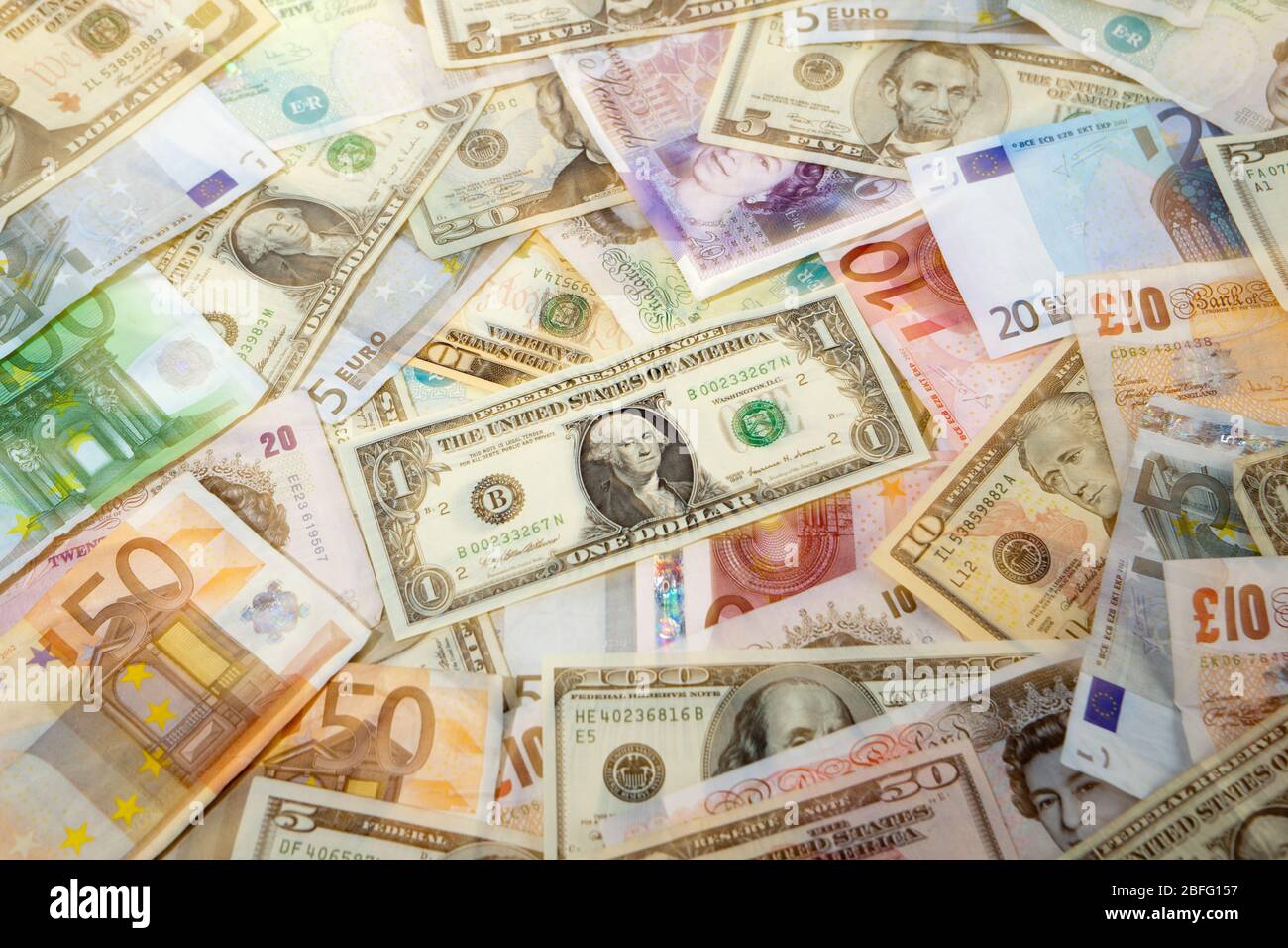 Illustrative image of various currencies of different denominations ...