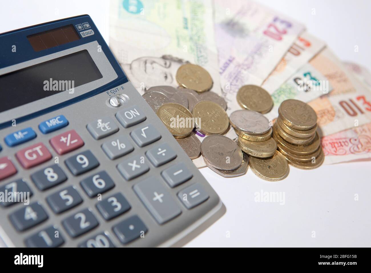 Illustrative image of various denomination sterling pound notes and ...