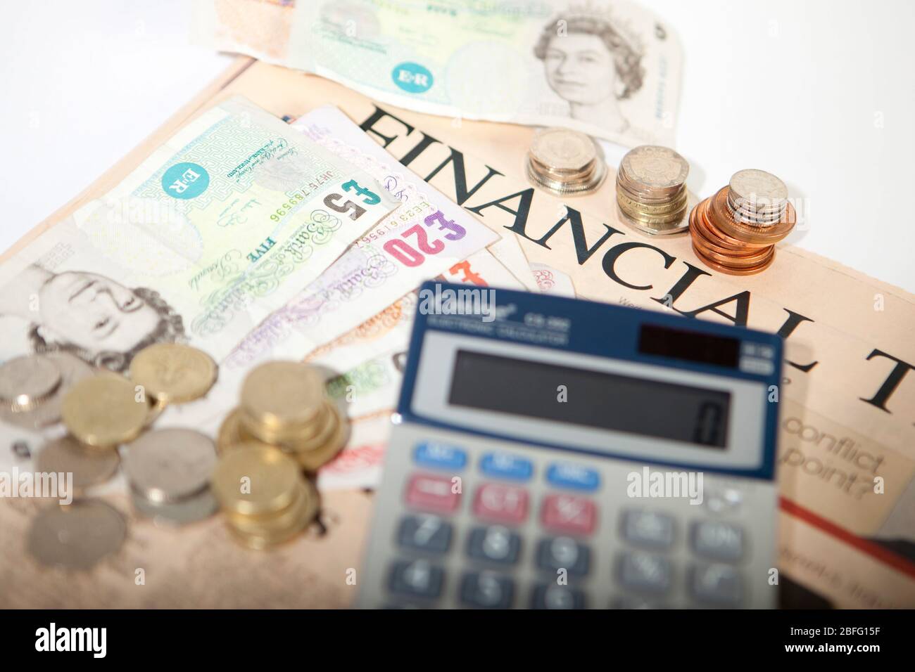 Illustrative image of various denomination sterling pound notes and ...