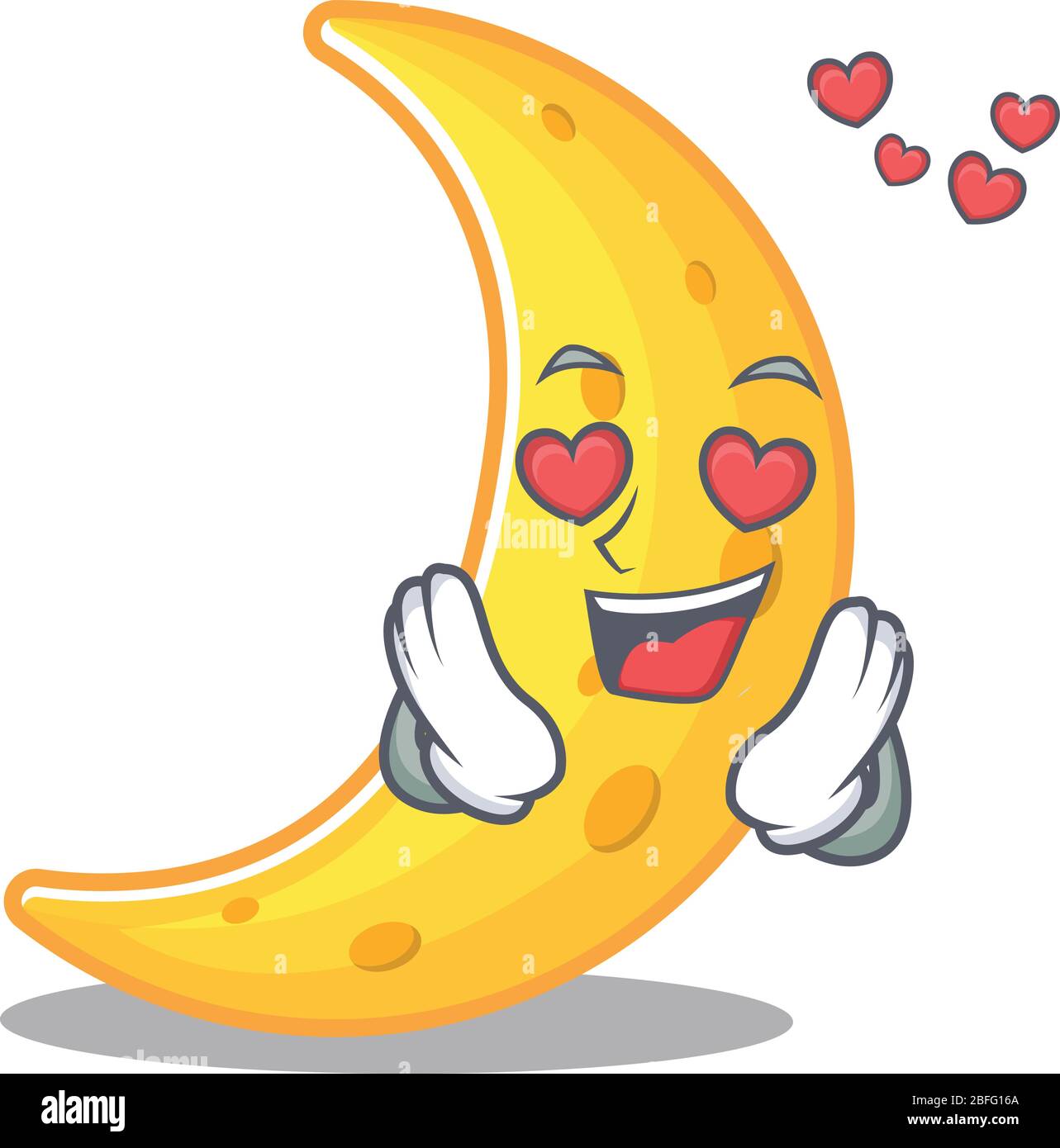 Cute crescent moon cartoon character has a falling in love face Stock ...