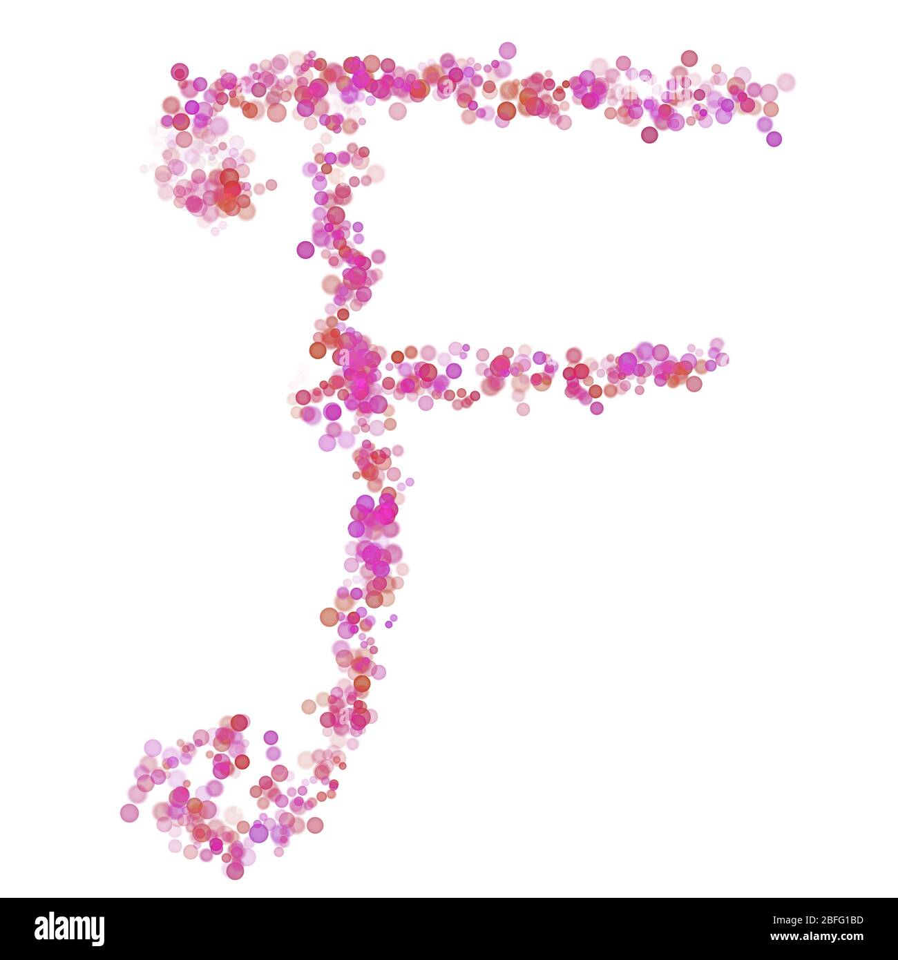 Letter F latin alphabet. Pink dot circles, shades of pink lilac ...