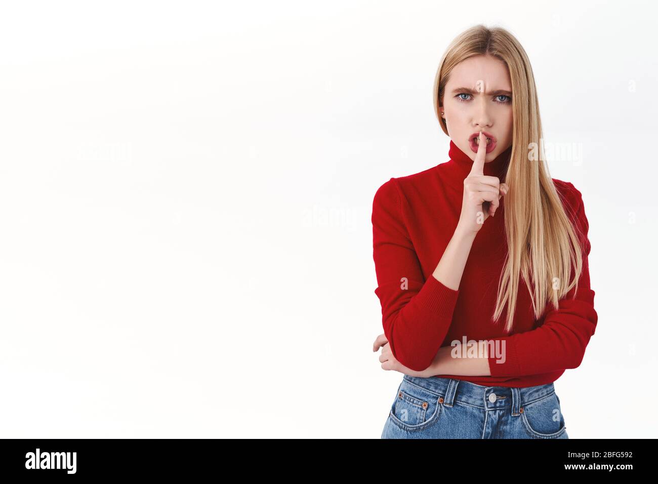 Employee, management and confident women concept. Angry serious blond ...