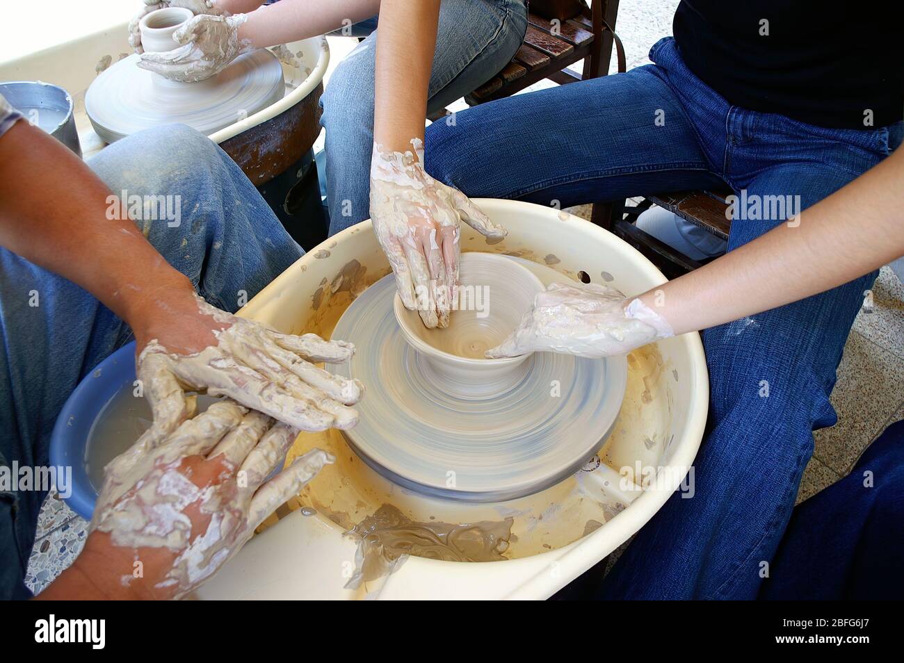 Hand making the traditional hand made pottery in Yingge District at New ...