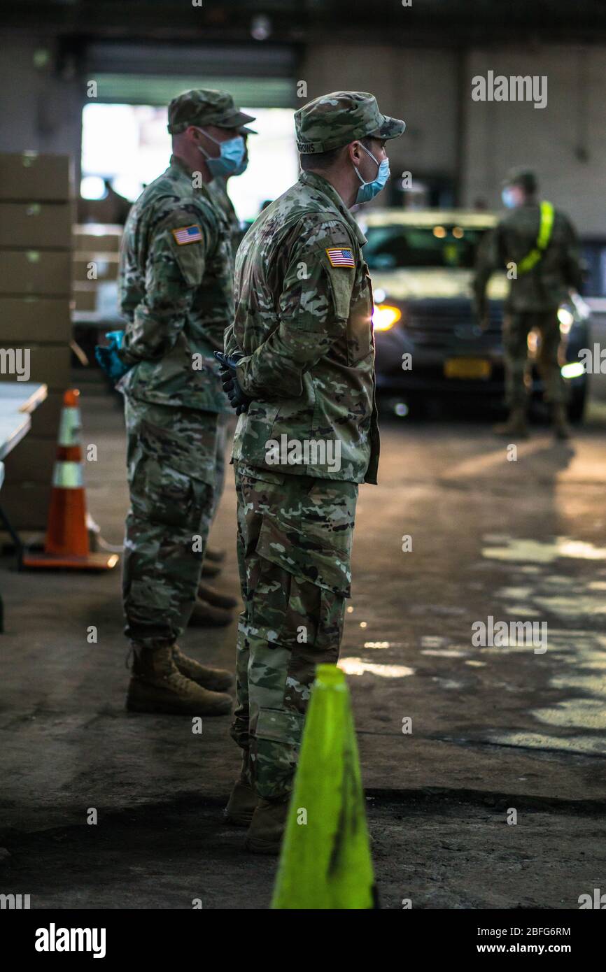 Bronx, United States. 18th Apr, 2020. US Army stand guard at the ...