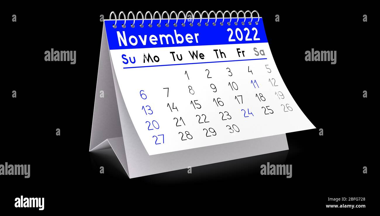 November 2022 - table calendar - 3D illustration Stock Photo - Alamy
