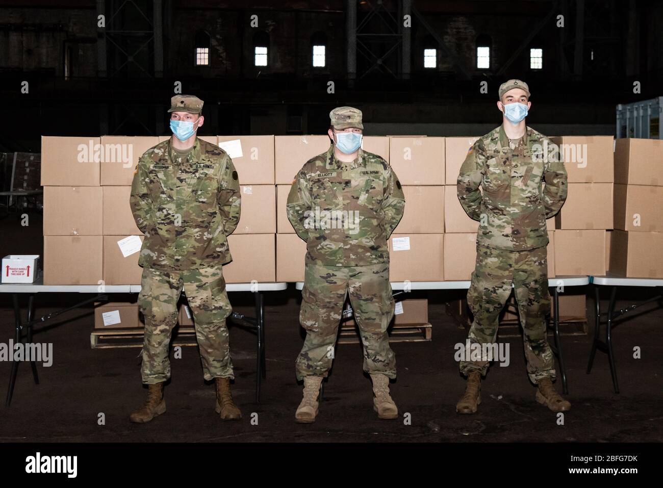 Bronx, United States. 18th Apr, 2020. Soldiers of the U.S. Army wait ...