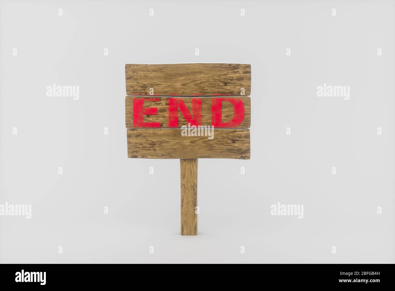 Wooden guide board with 'end' word on it, 3d rendering. Computer ...
