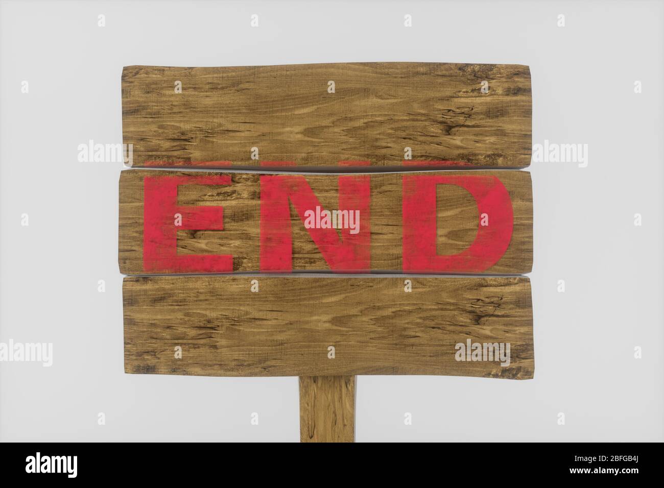 Wooden guide board with 'end' word on it, 3d rendering. Computer ...