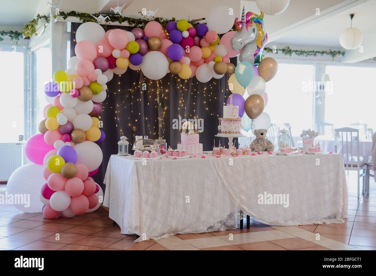 A beautiful big cake for a special event. Sweet table for special party ...