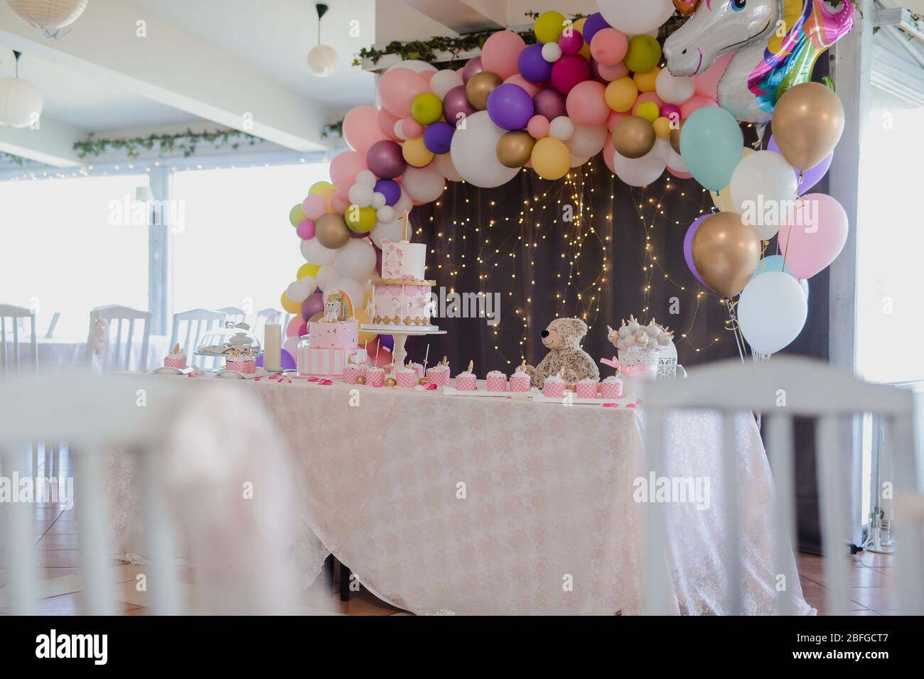 A beautiful big cake for a special event. Sweet table for special party ...
