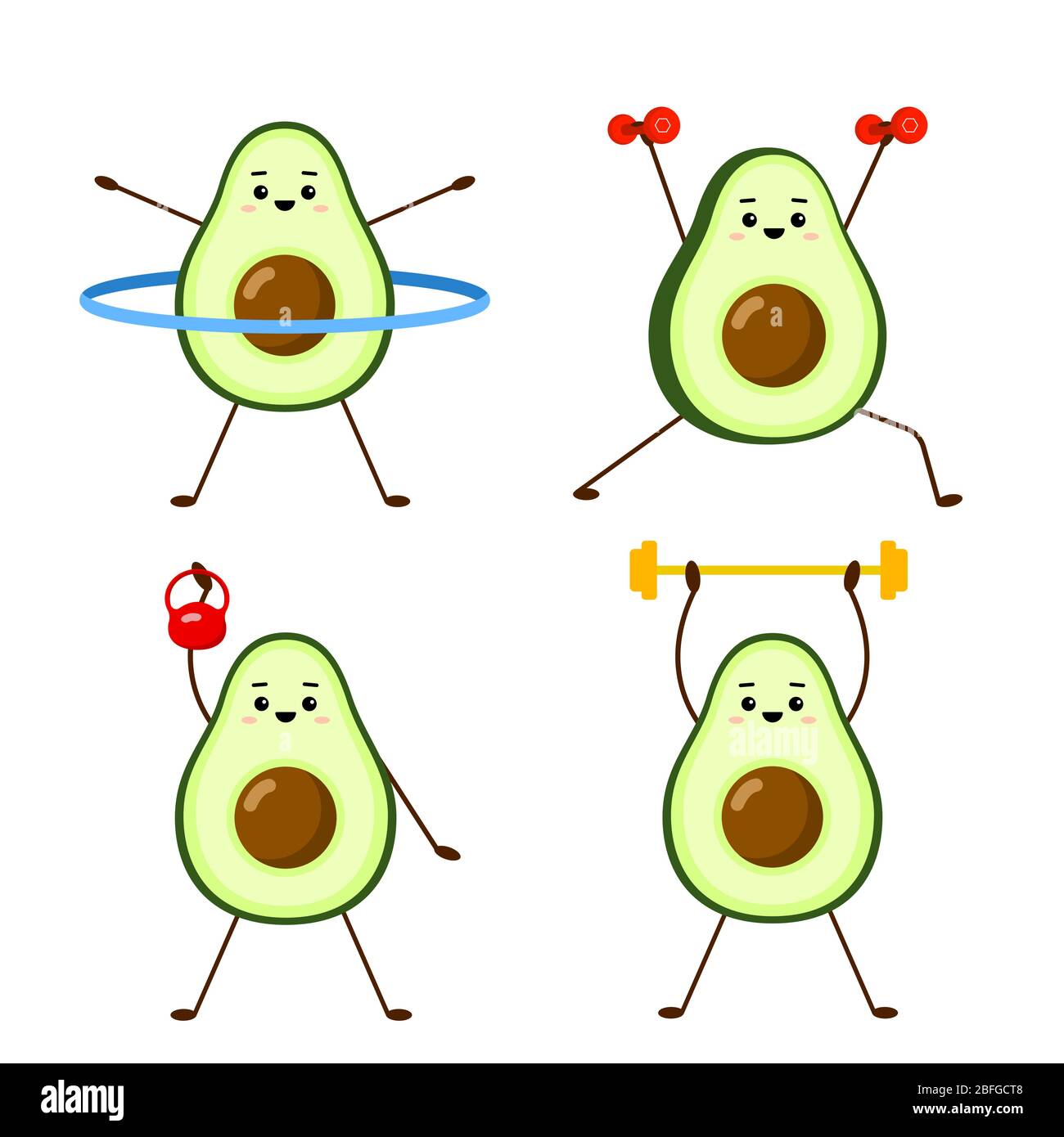 Set of avocado sport. Avocado character design on white background ...