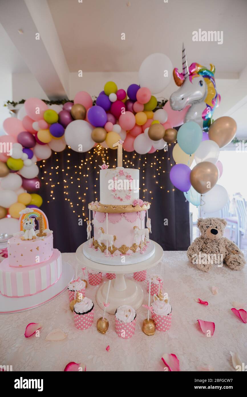 A beautiful big cake for a special event. Sweet table for special party ...