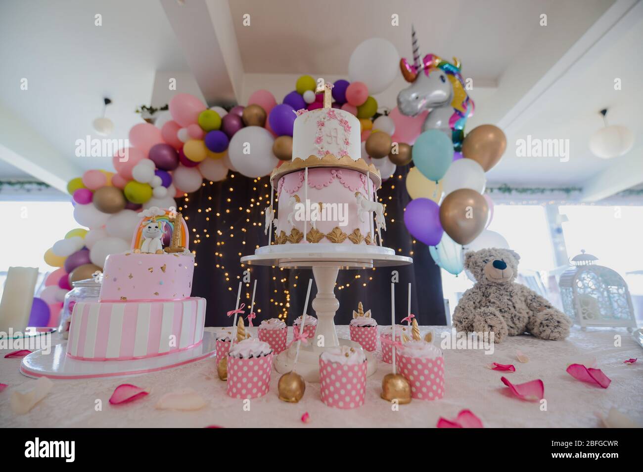 A beautiful big cake for a special event. Sweet table for special party ...