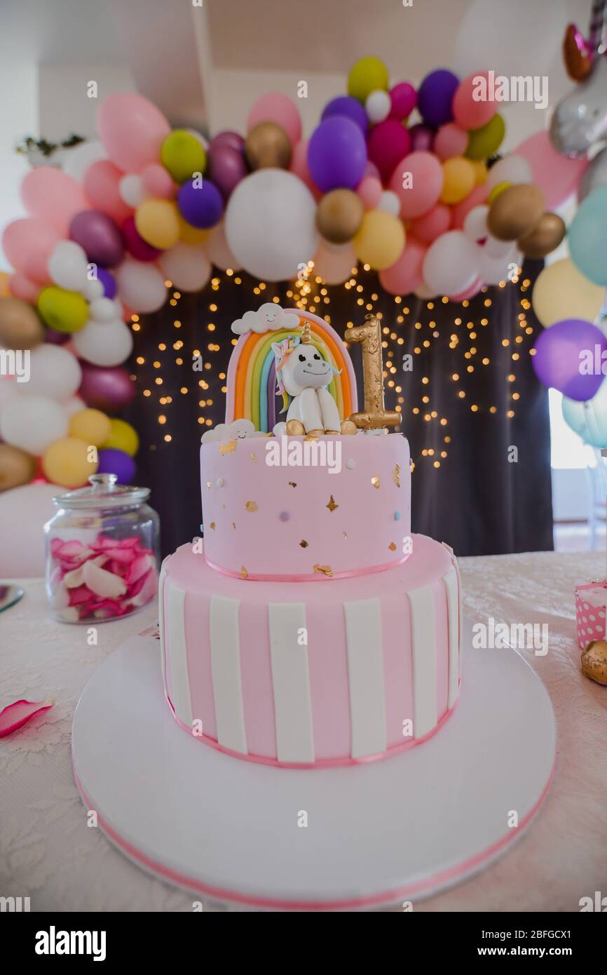 A beautiful big cake for a special event. Sweet table for special party ...
