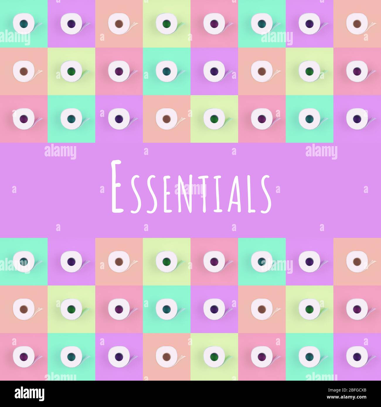 Pattern of toilet paper rolls on pastel multicolor tiles with ...