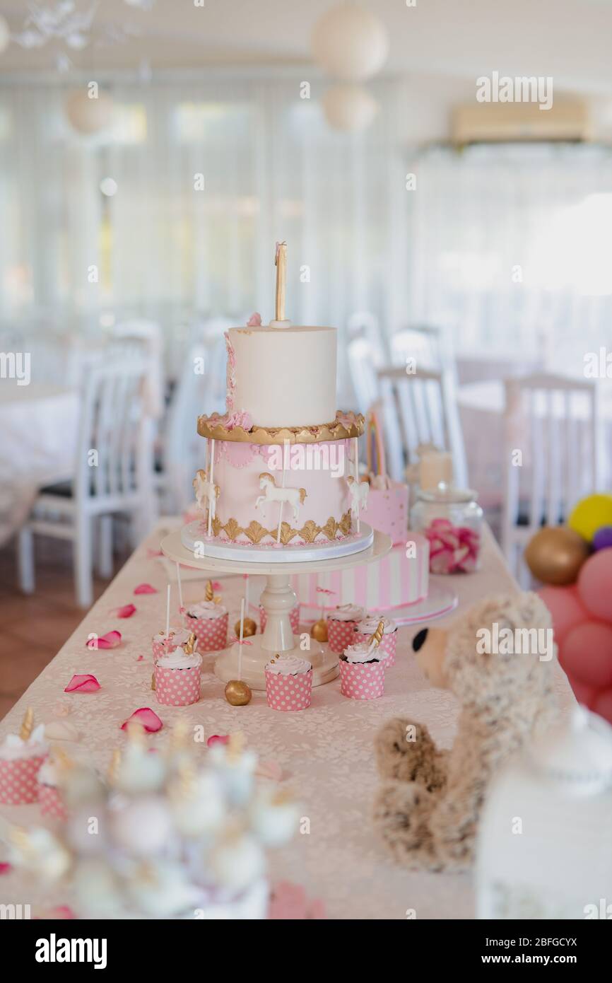 A beautiful big cake for a special event. Sweet table for special party ...