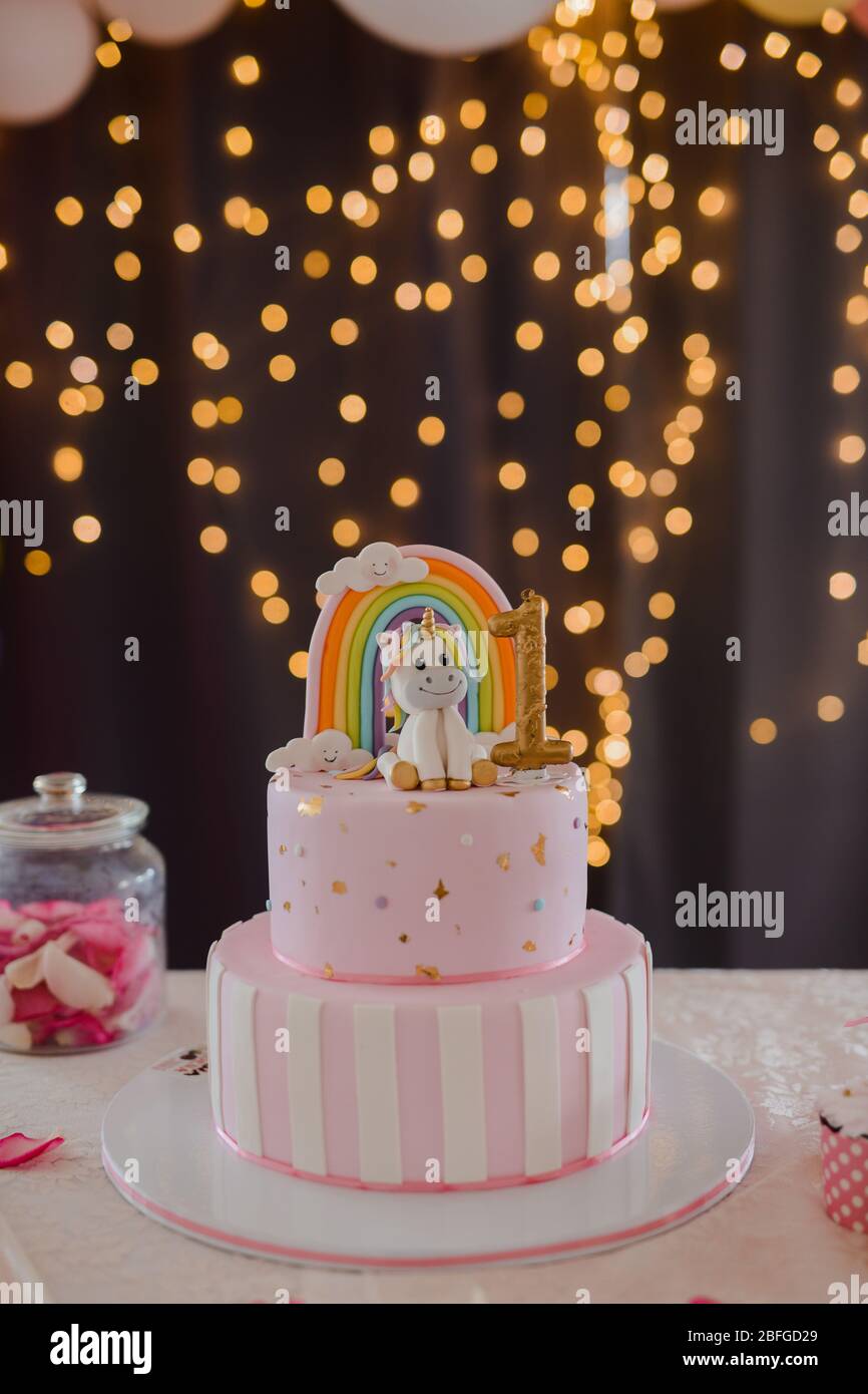 A beautiful big cake for a special event. Sweet table for special party ...