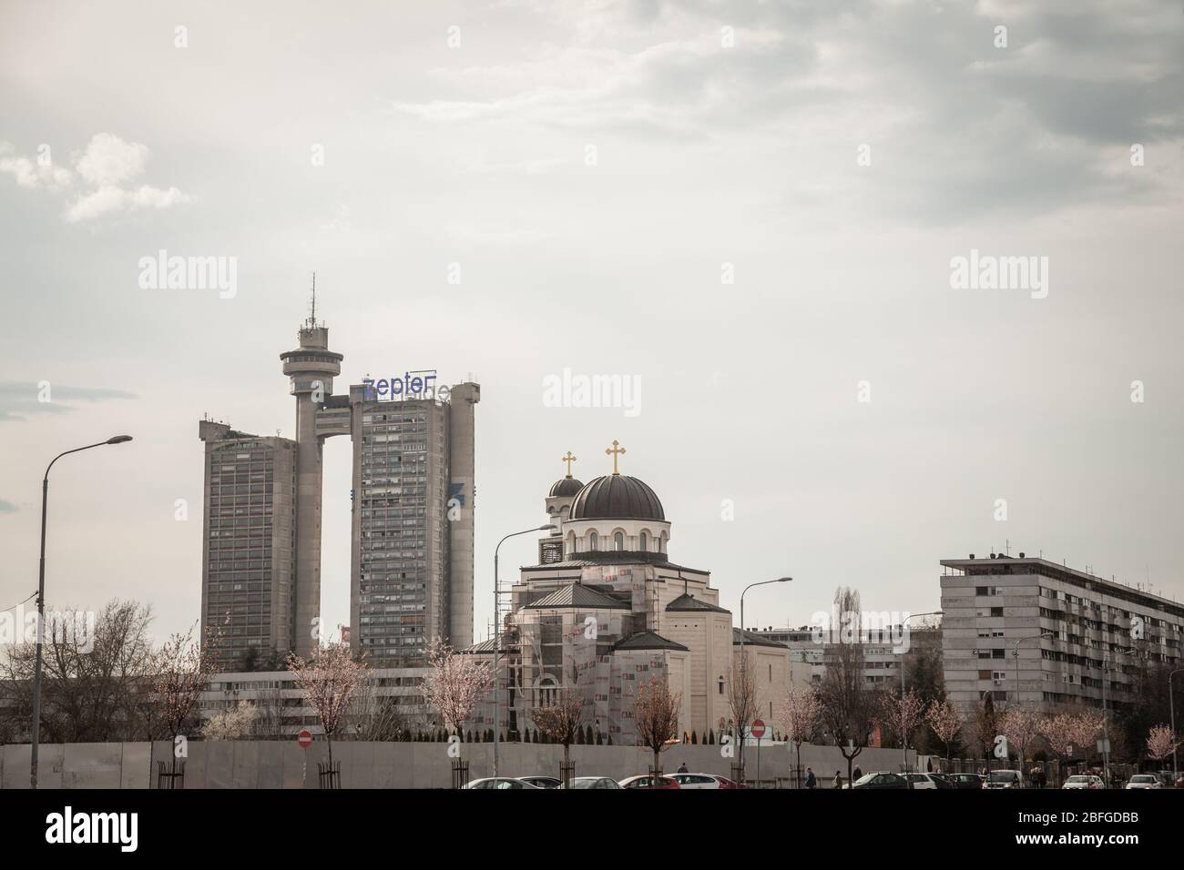 BELGRADE, SERBIA - MARCH 30, 2018: Skyline of Novi beograd with the ...
