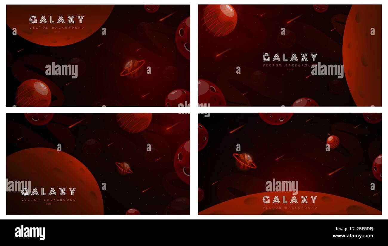 Set of horizontal space backgrounds with abstract shape and planets ...
