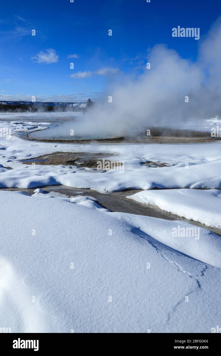 Geyser yellowstone snow hi-res stock photography and images - Alamy