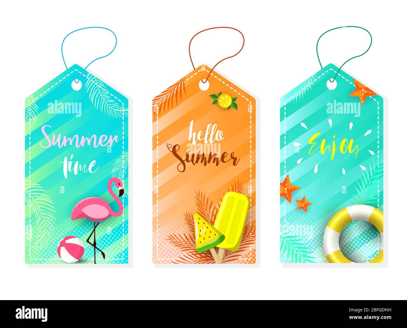 Summer set of sale and gift labels, tags with fun elements, hand drawn ...
